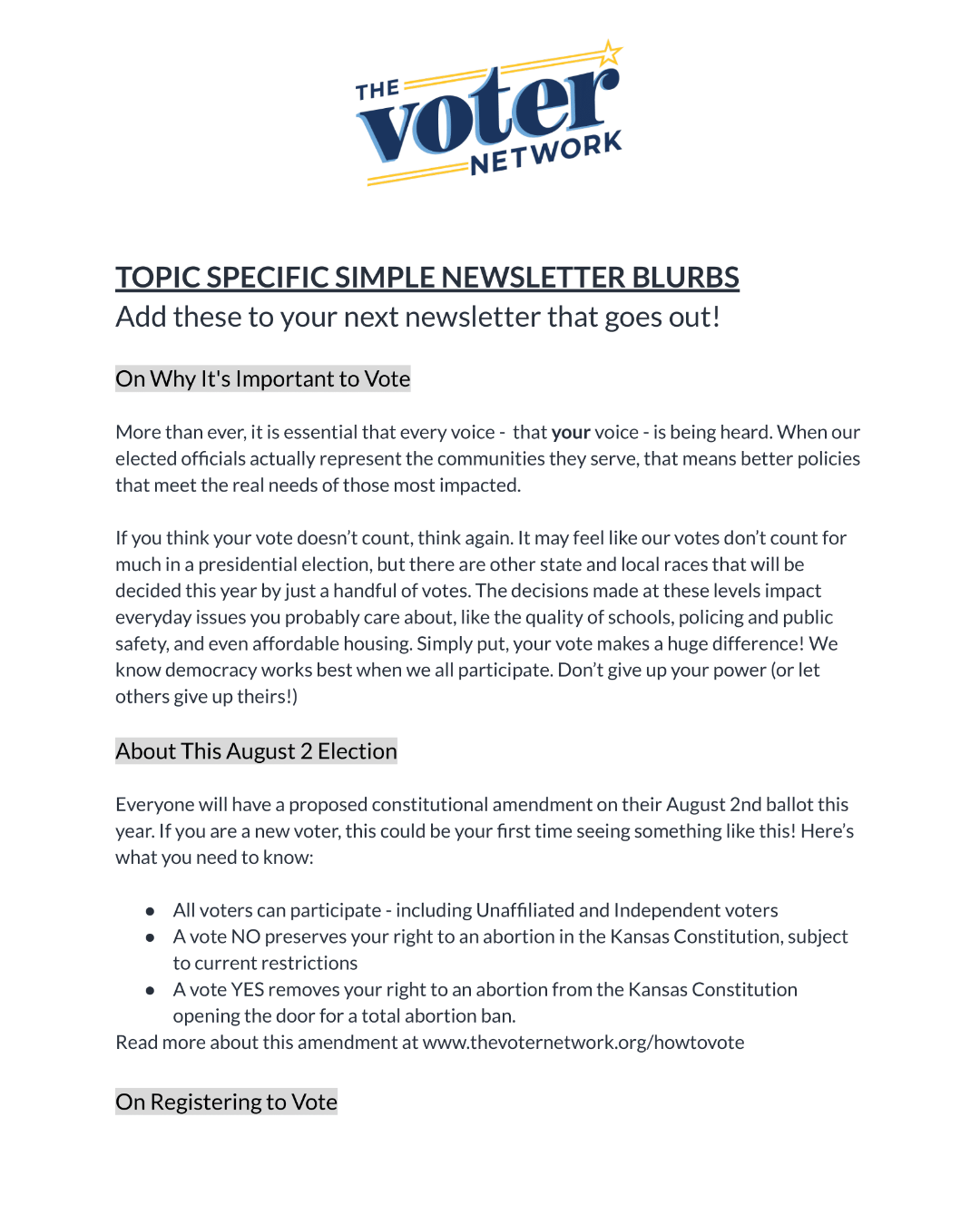 Toolkit - The Voter Network